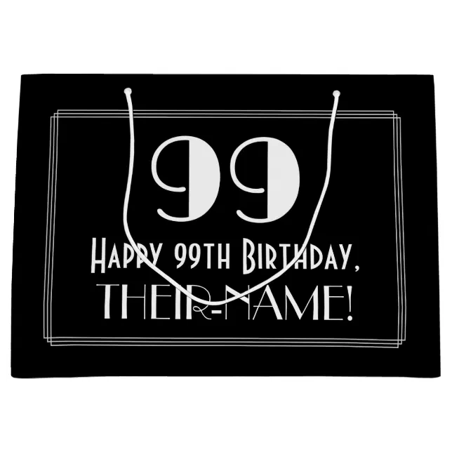 99th Birthday: Art Deco Inspired Style "99", Name Large Gift Bag | Zazzle