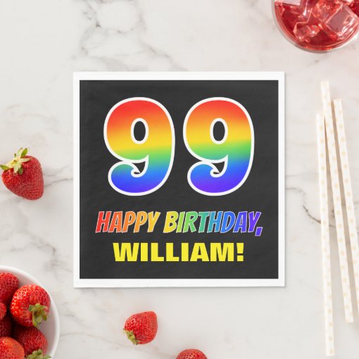 99th Birthday: Bold, Fun, Simple, Rainbow 99 Napkins | Zazzle