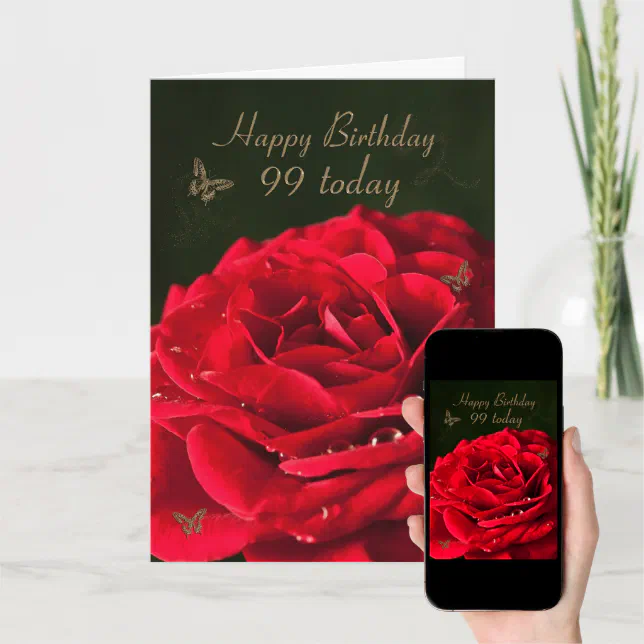 99th Birthday Card with a classic red rose | Zazzle
