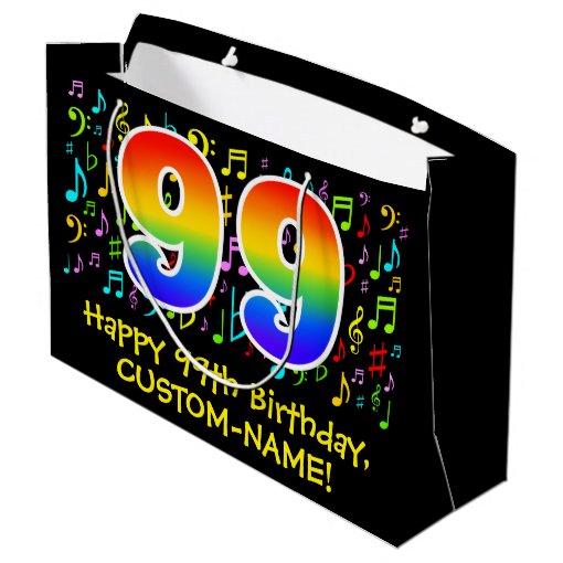99th Birthday - Colorful Music Symbols, Rainbow 99 Large Gift Bag | Zazzle