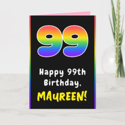 99th Birthday: Colorful Rainbow # 99, Custom Name Card | Zazzle
