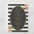99th Birthday Floral Black White Stripes Gold Foil Invitation | Zazzle
