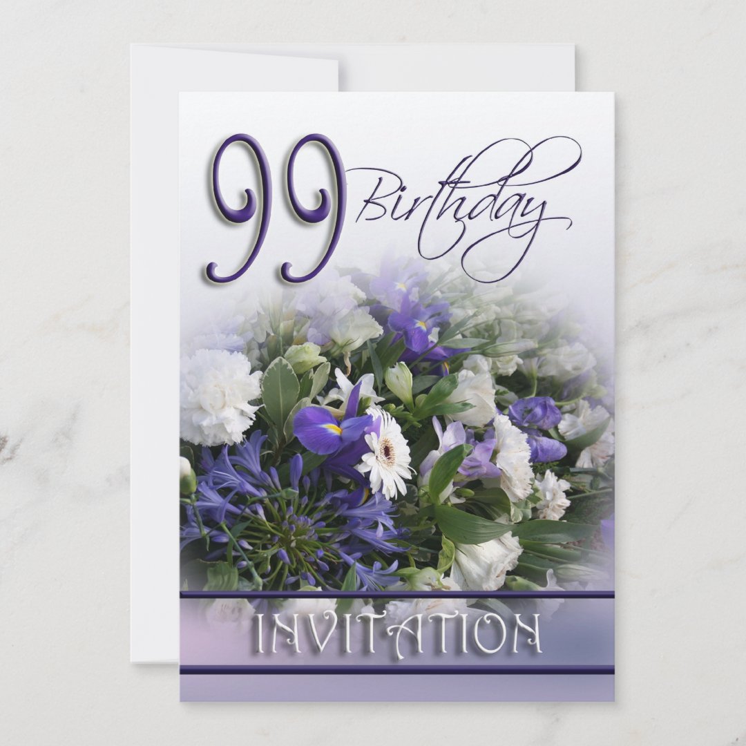 99th Birthday Party Invitation - Blue bouquet | Zazzle