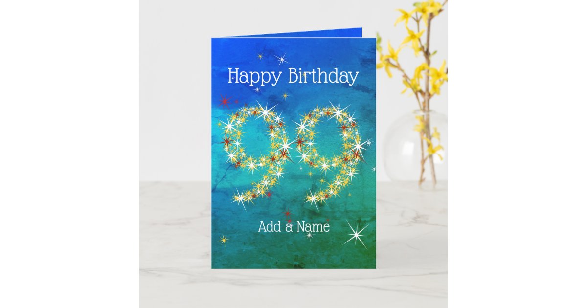 99th Birthday - Star Numbers - Blue Green - Age 99 Card | Zazzle