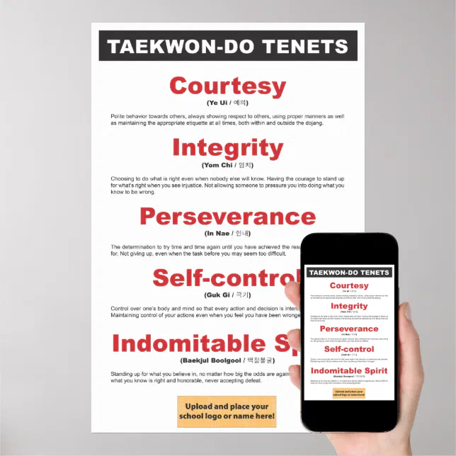 9-3 Customizable Taekwon-Do Tenets Poster | Zazzle