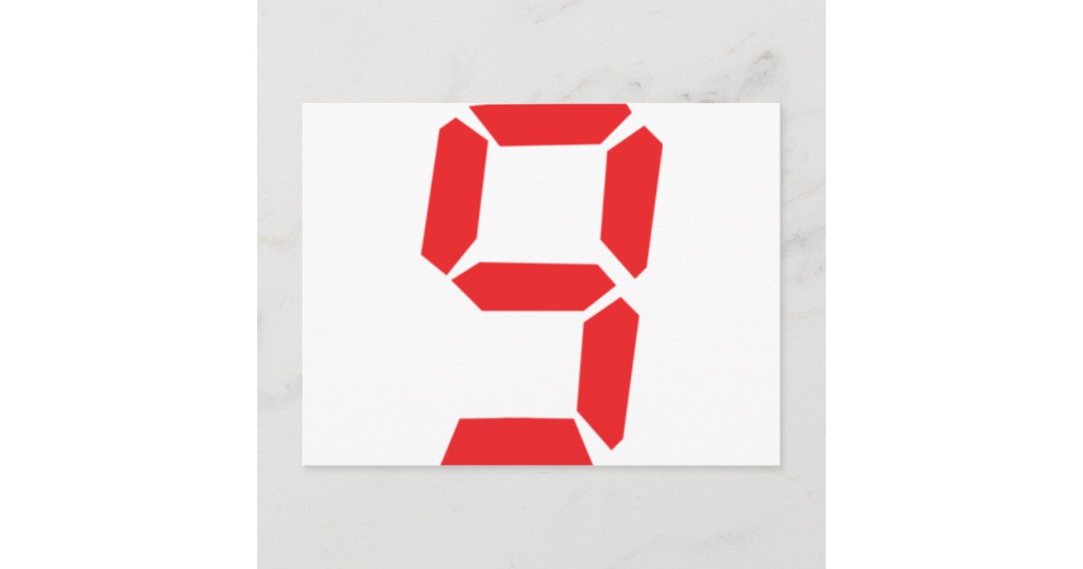 9 nine red alarm clock digital number postcard | Zazzle
