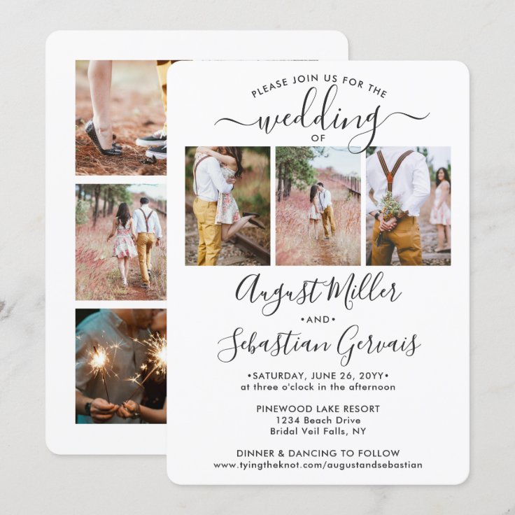 9 Photo Collage Elegant Modern Calligraphy Wedding Invitation | Zazzle