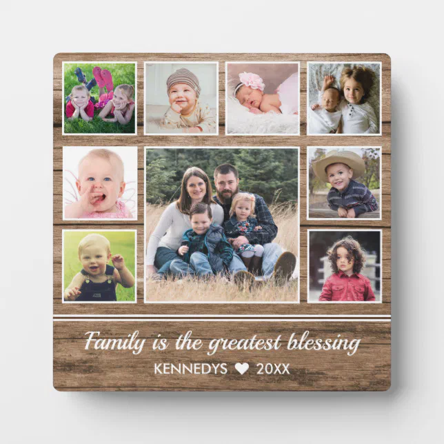 9 Photo Collage Family Quote Rustic Wood Plaque | Zazzle