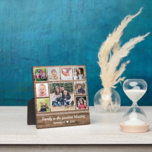 9 Photo Collage Family Quote Rustic Wood Plaque | Zazzle