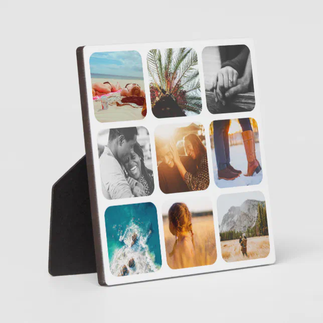 9 Photo Template Grid Rounded White Frame Plaque | Zazzle