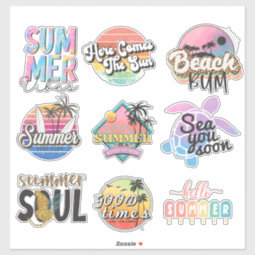 9 Retro Neon Tropical Summer Beach Sticker | Zazzle