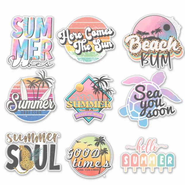 9 Retro Neon Tropical Summer Beach Sticker | Zazzle