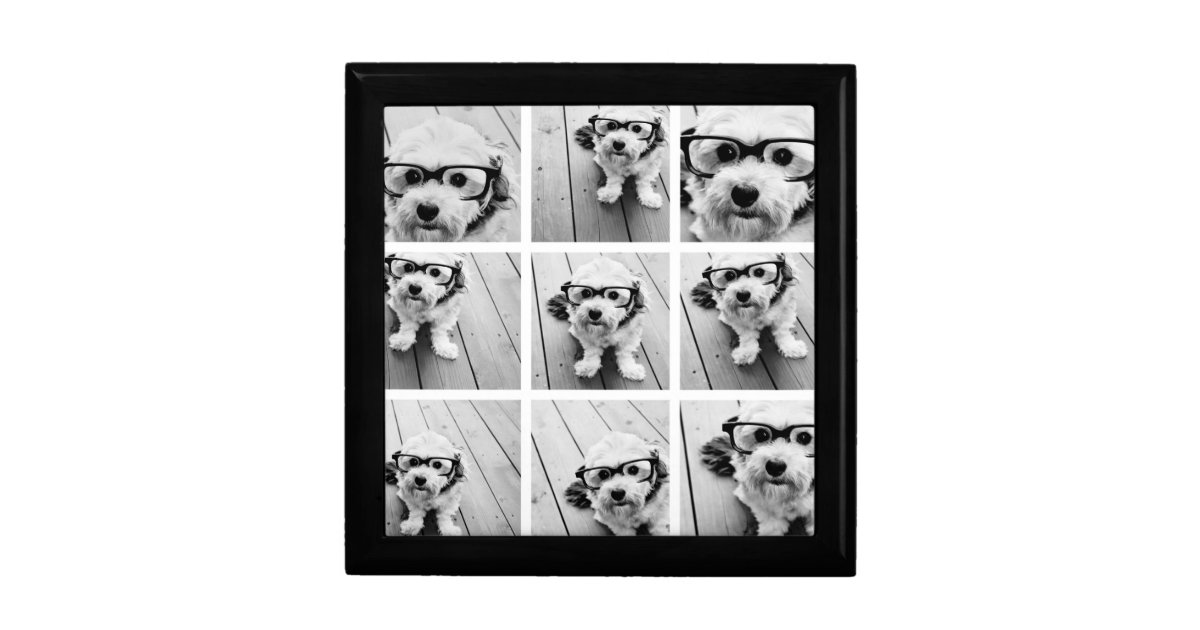 9 Square Photo Collage - Black and White Keepsake Box | Zazzle