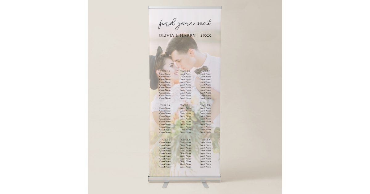 9 Table Photo Wedding Seat Chart Retractable Banner | Zazzle
