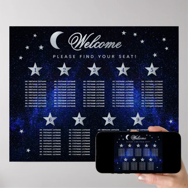9 Table Stars Moon Celestial Wedding Seating Chart | Zazzle