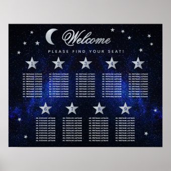 9 Table Stars Moon Celestial Wedding Seating Chart | Zazzle