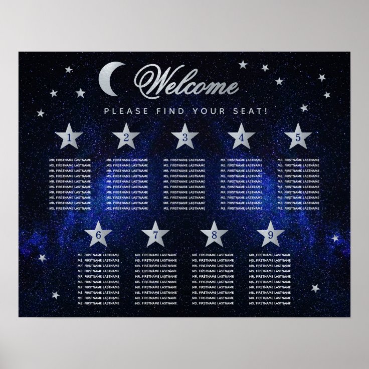 9 Table Stars Moon Celestial Wedding Seating Chart | Zazzle