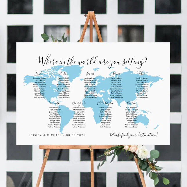 9 Tables Destinations World Map Seating Chart | Zazzle