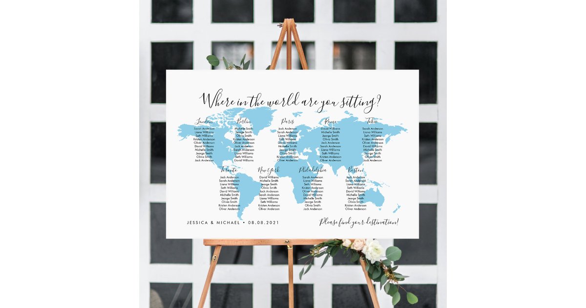 9 Tables Destinations World Map Seating Chart | Zazzle