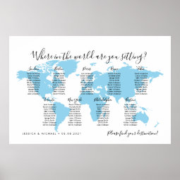 9 Tables Destinations World Map Seating Chart | Zazzle