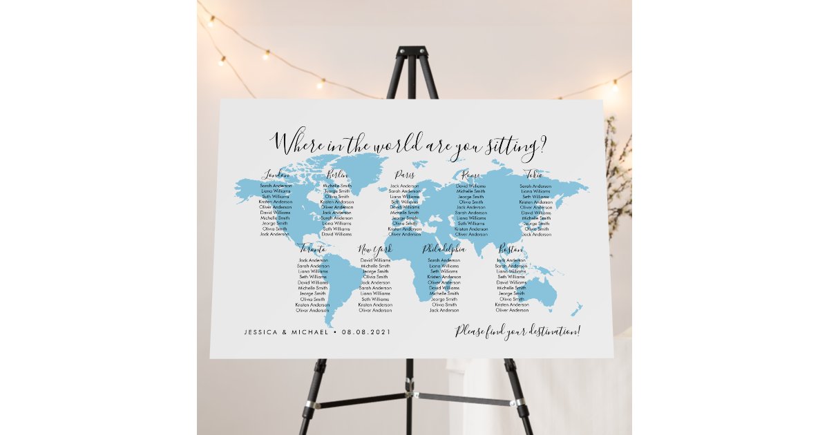 9 Tables Destinations World Map Seating Chart Foam Board | Zazzle