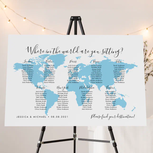 9 Tables Destinations World Map Seating Chart Foam Board | Zazzle