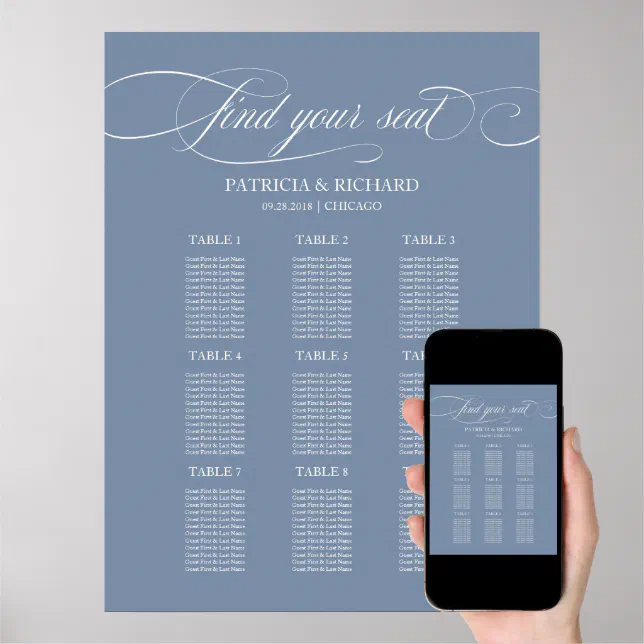 9 Tables Wedding Seating Chart Sign Dusty Blue | Zazzle