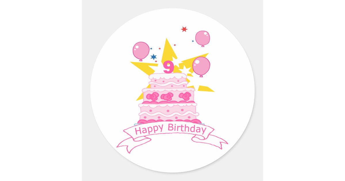 9 Year Old Birthday Cake Classic Round Sticker | Zazzle