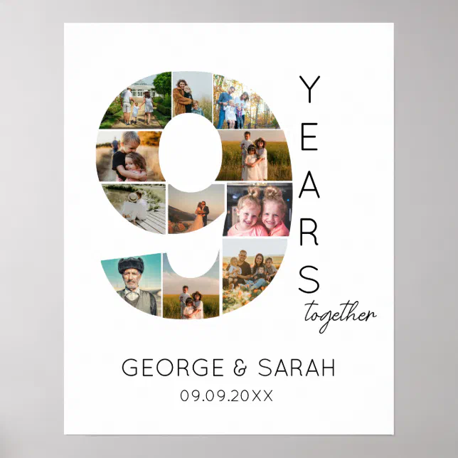 9 Years Together Photo Collage Wedding Anniversary Poster | Zazzle