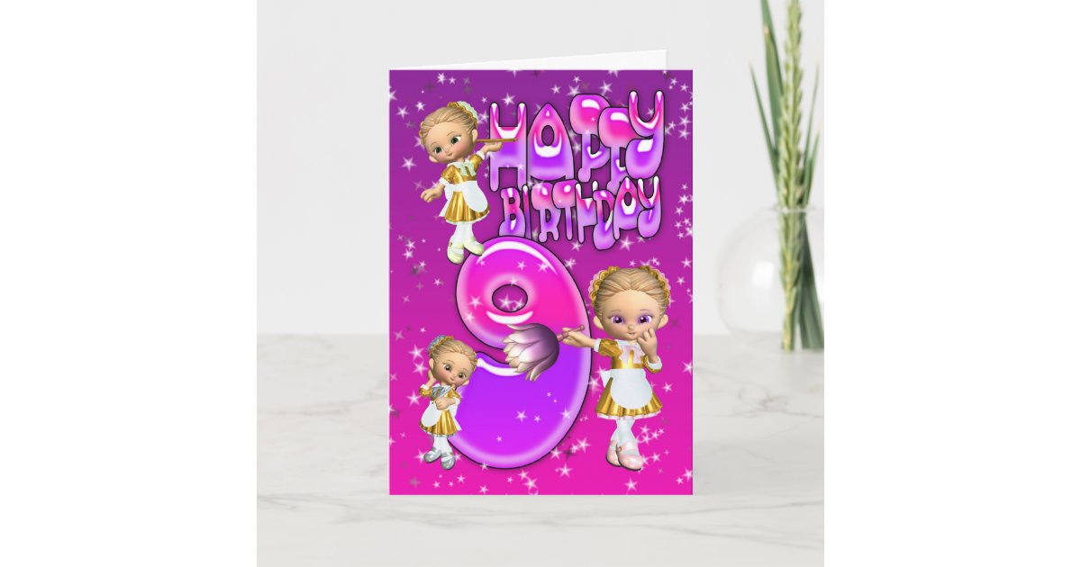 9th Birthday Card cute little glitter maids | Zazzle