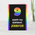 9th Birthday: Colorful Rainbow # 9, Custom Name Card | Zazzle