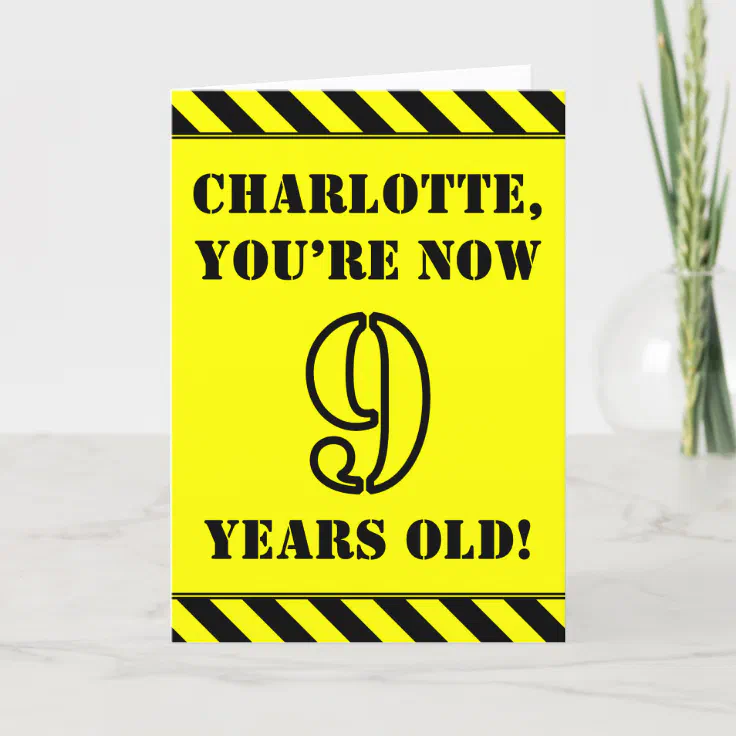 9th Birthday: Fun Stencil Style Text, Custom Name Card | Zazzle