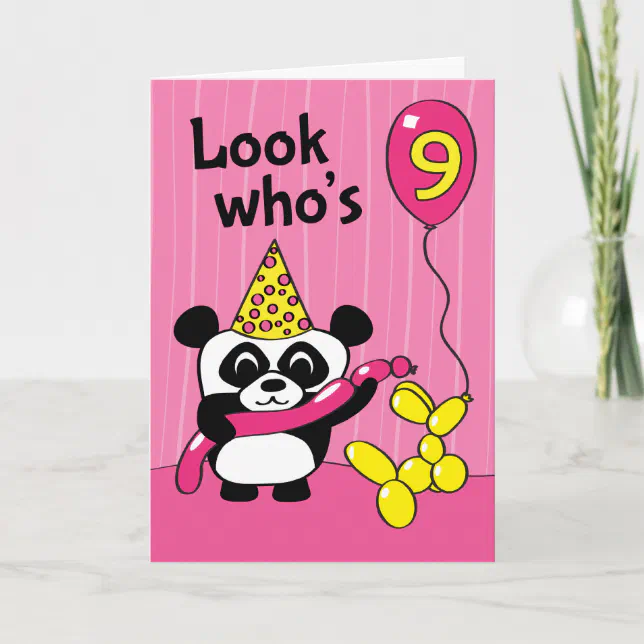 9th Birthday - Girl Panda with Balloons Card | Zazzle