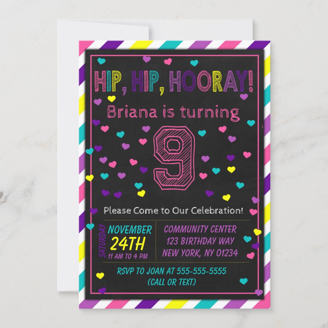 9th Birthday Invitation for a Girls Birthday Party | Zazzle