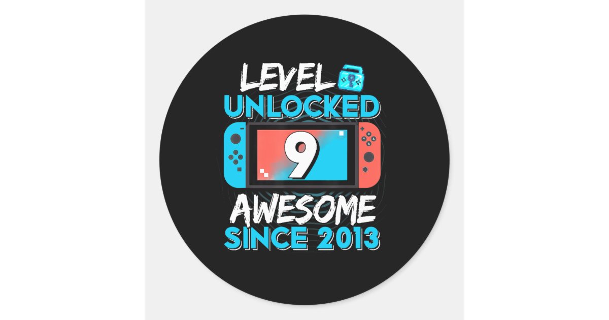 9th Birthday Level 9 Unlocked Video Gamer Classic Round Sticker | Zazzle