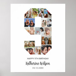 9th Birthday Number 9 Photo Collage Custom Picture Poster | Zazzle