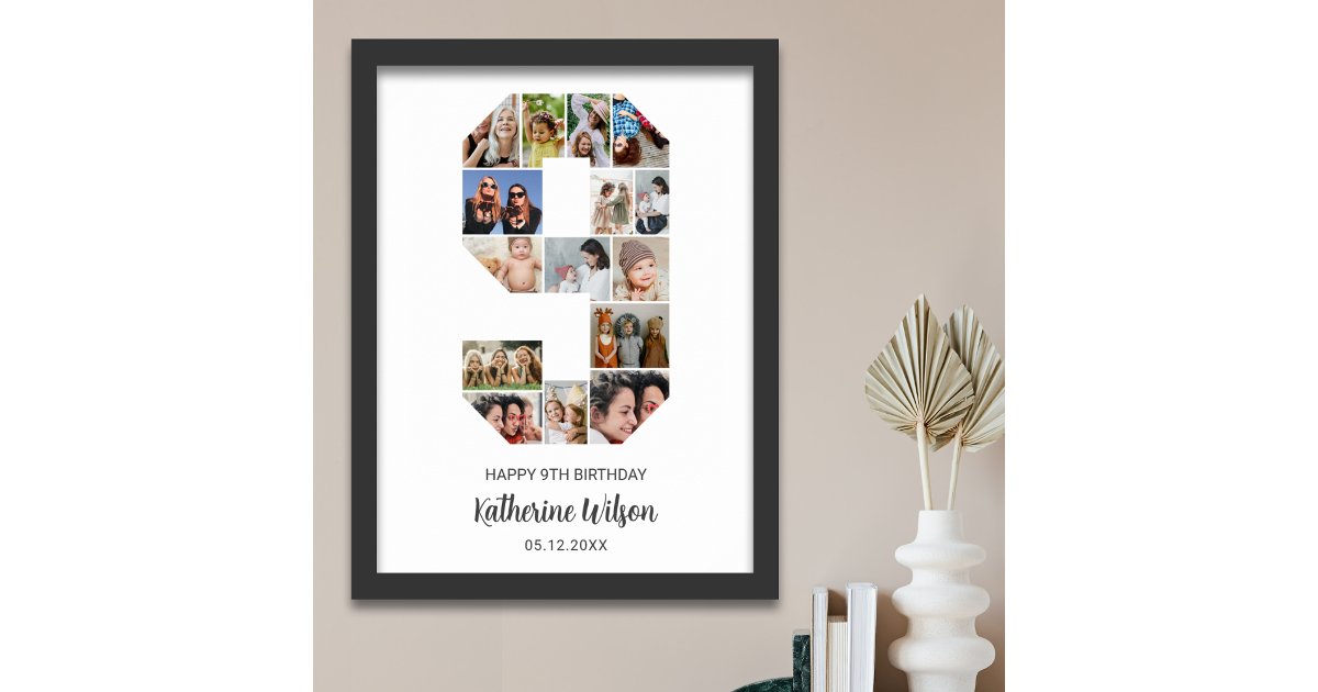 9th Birthday Number 9 Photo Collage Custom Picture Poster | Zazzle