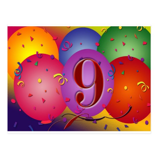 9th Birthday Party Colorful balloons Postcard | Zazzle.com