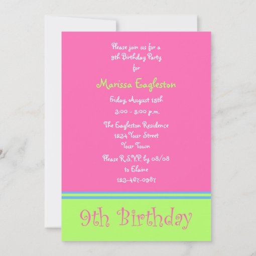 9th Birthday Party Invitation 9 Candle | Zazzle