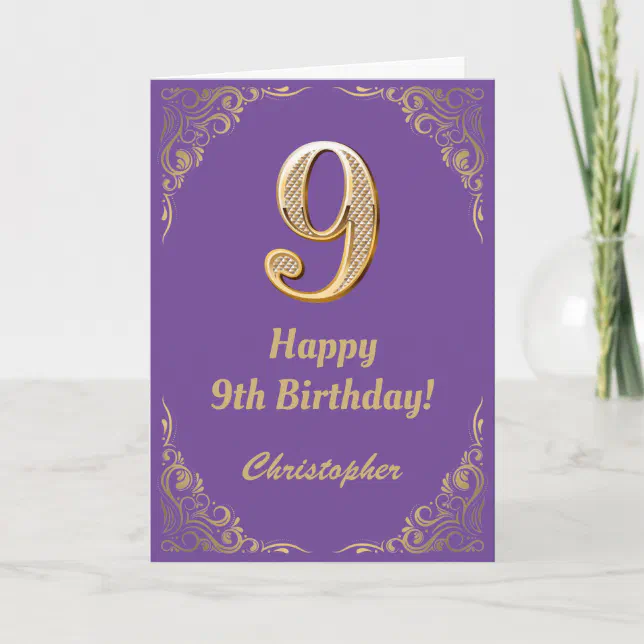 9th Birthday Purple and Gold Glitter Frame Card | Zazzle
