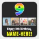9th Birthday: Rainbow “9”; Custom Photos & Name Square Sticker | Zazzle
