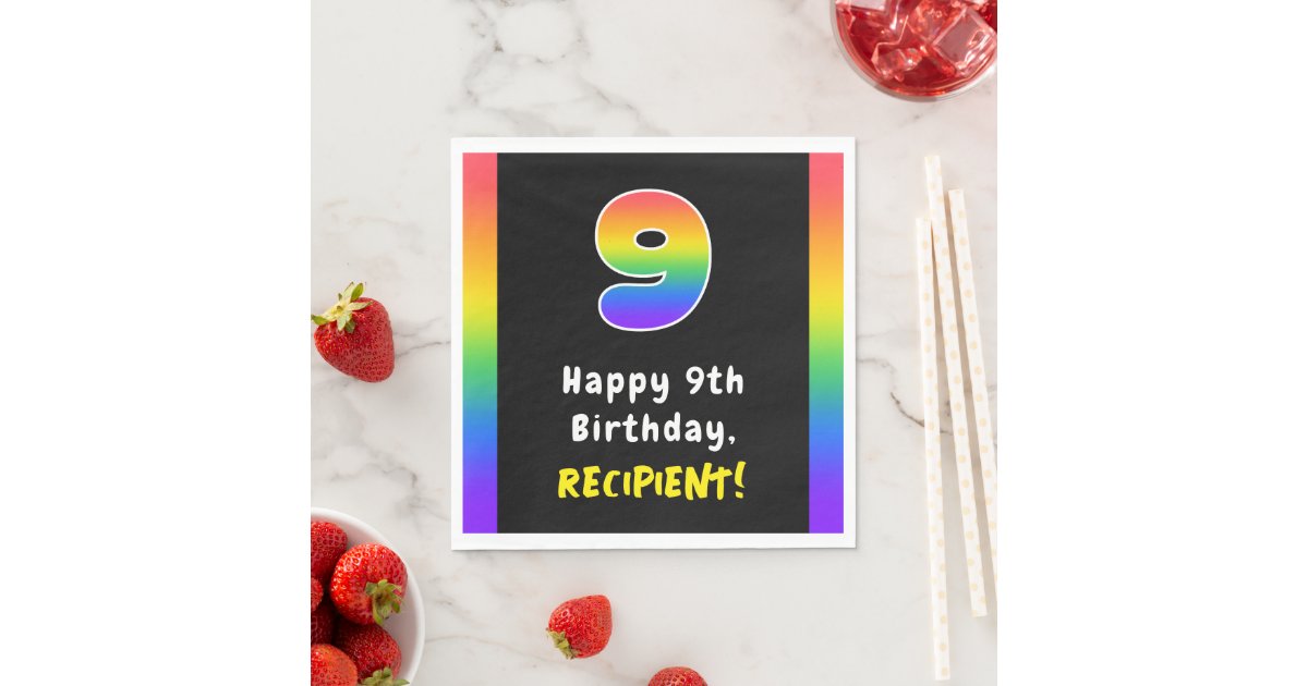 9th Birthday: Rainbow Spectrum # 9, Custom Name Napkins | Zazzle