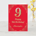 9th Birthday Red and Gold Glitter Frame Card | Zazzle