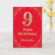 9th Birthday Red and Gold Glitter Frame Card | Zazzle