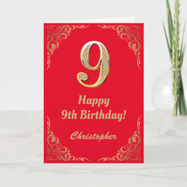 9th Birthday Red and Gold Glitter Frame Card | Zazzle