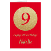 9th Birthday Red Gold Glitter Extra Large Jumbo Card | Zazzle