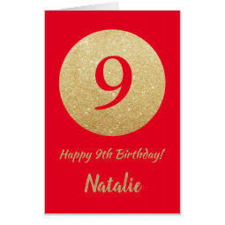 9th Birthday Red Gold Glitter Extra Large Jumbo Card | Zazzle