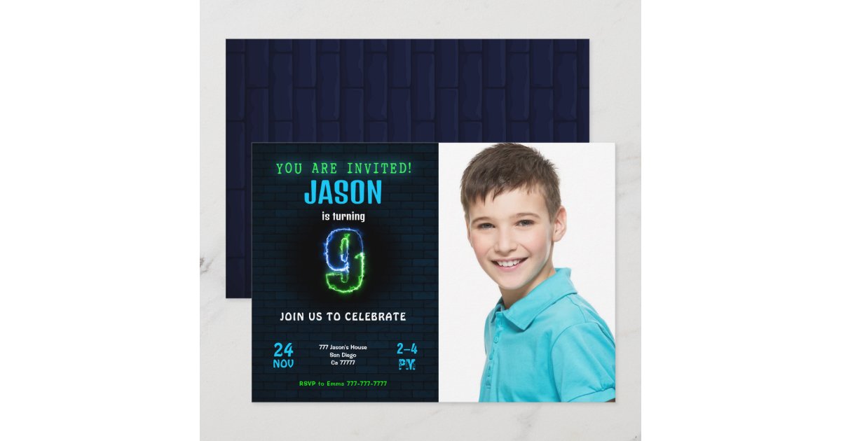 9th Boy Birthday Photo Invitation | Zazzle