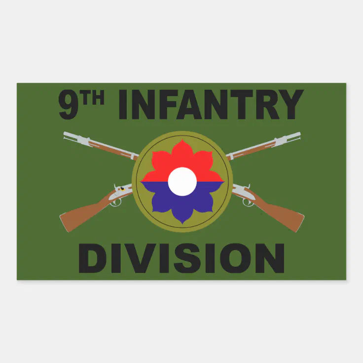 9th Infantry Division - Crossed Rifles - With Text Rectangular Sticker ...