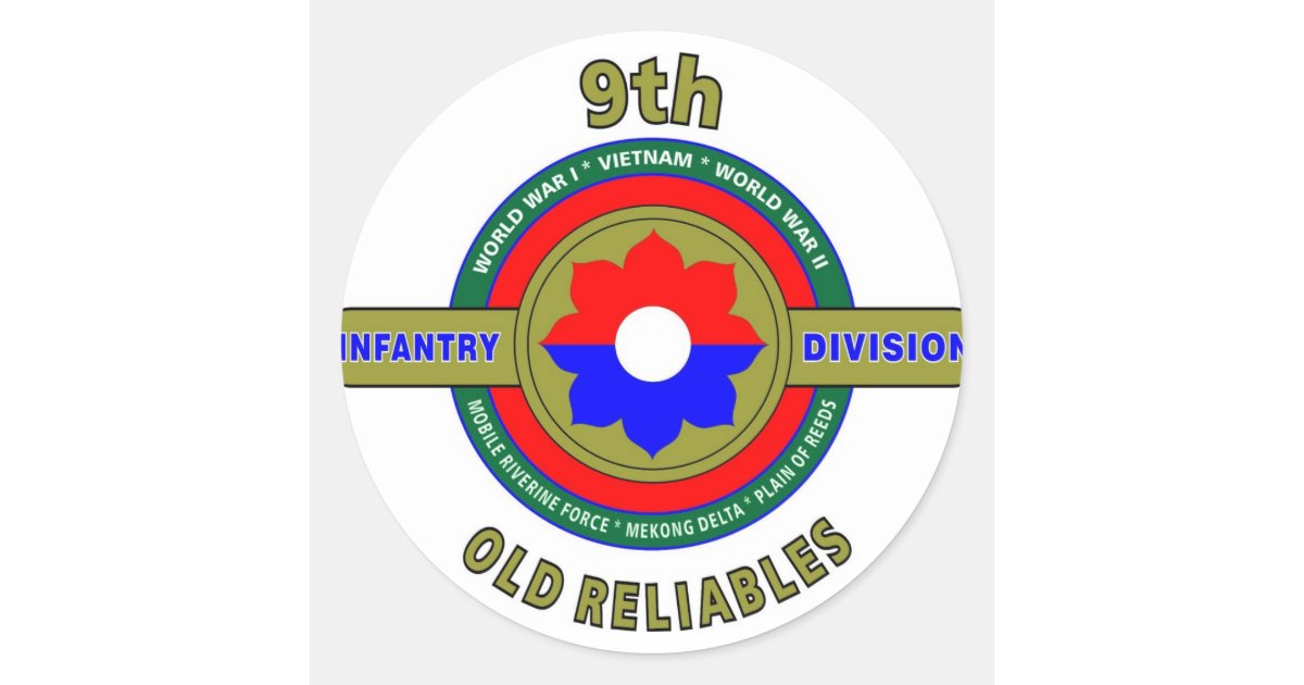 9TH INFANTRY DIVISION "OLD RELIABLES" PRODUCTS CLASSIC ROUND STICKER ...